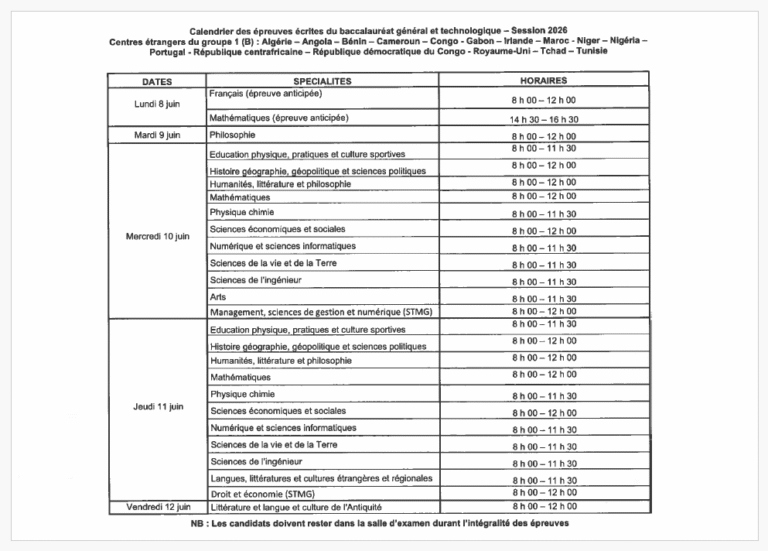 Calendrier des épreuves écrites du baccalauréat général et ...